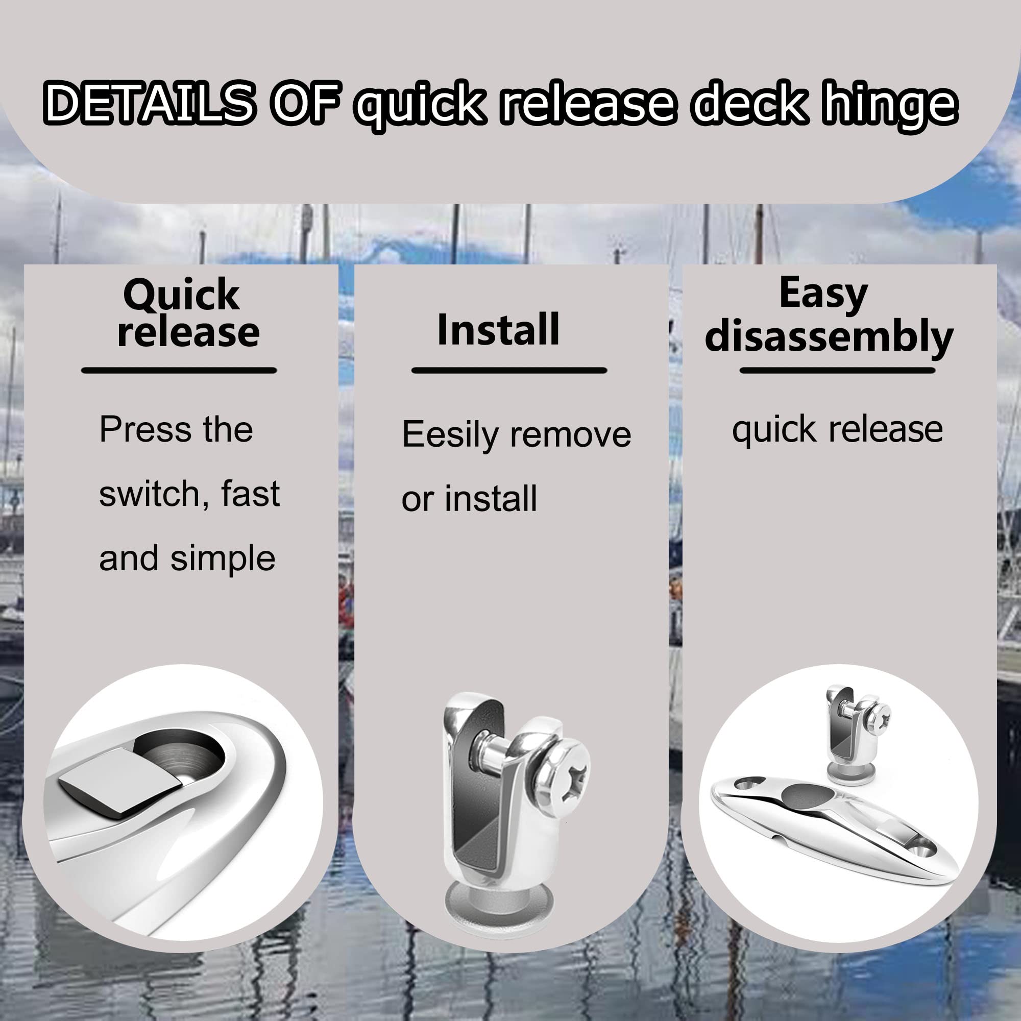 Snapklik.com : Quick Release Deck Hinge 316 Stainless Steel Boat Bimini ...