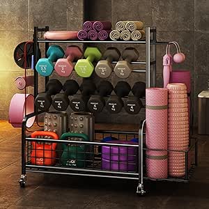 Amazon.com: TUJOBA Metal Yoga Mat Storage Rack with Wheels, Home Gym ...