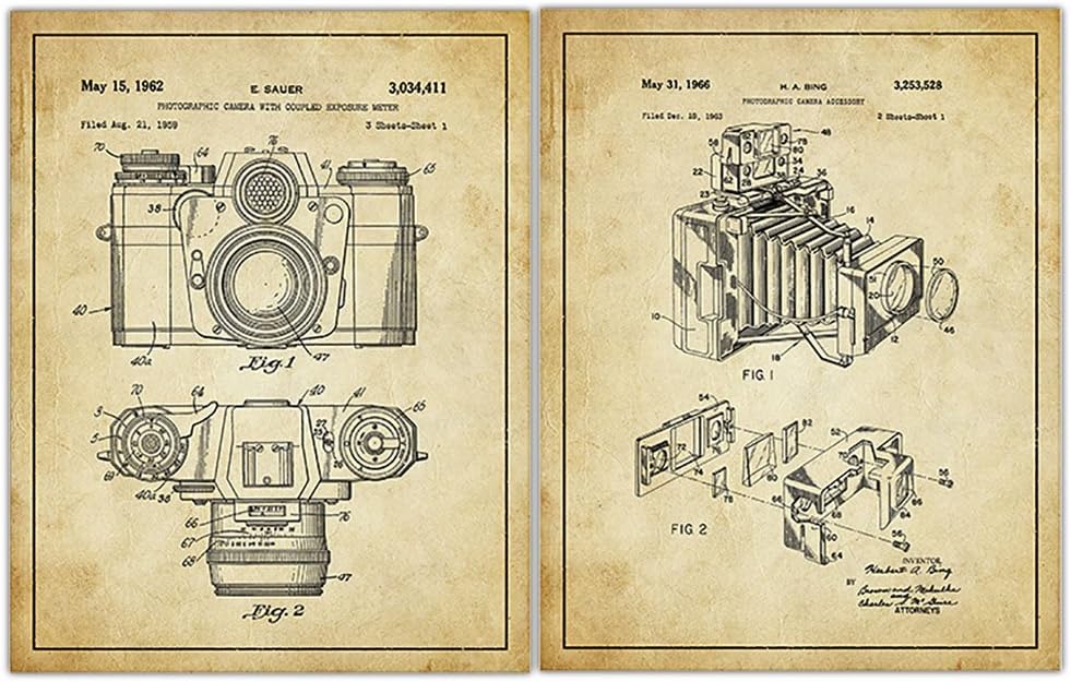 Amazon.com: Set of 2 Antique Camera Lens Black Diagram Printed on 11x14 ...