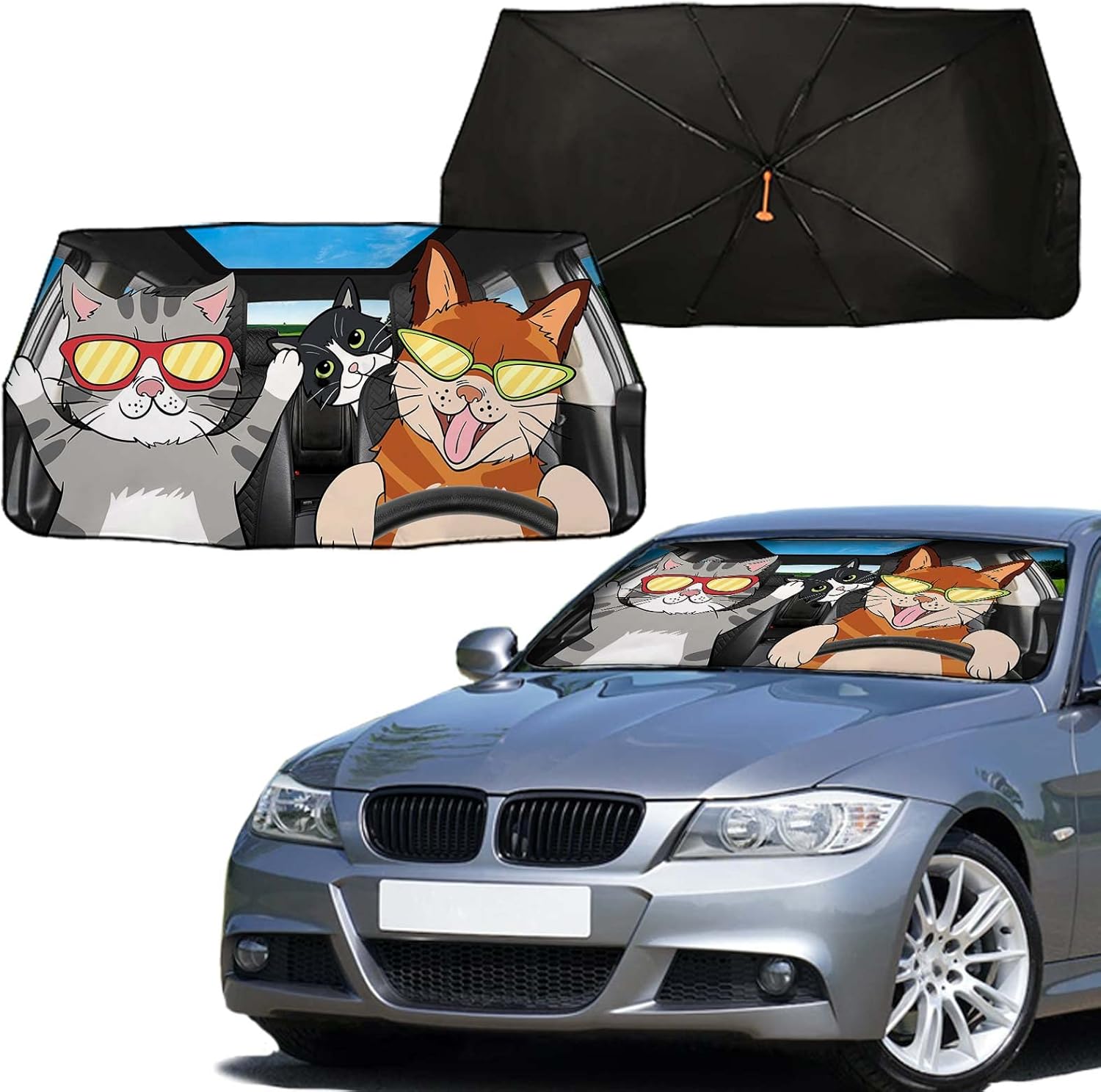 Amazon.com: Firiseroh Funny Cats Car Windshield Sun Shade Umbrella ...