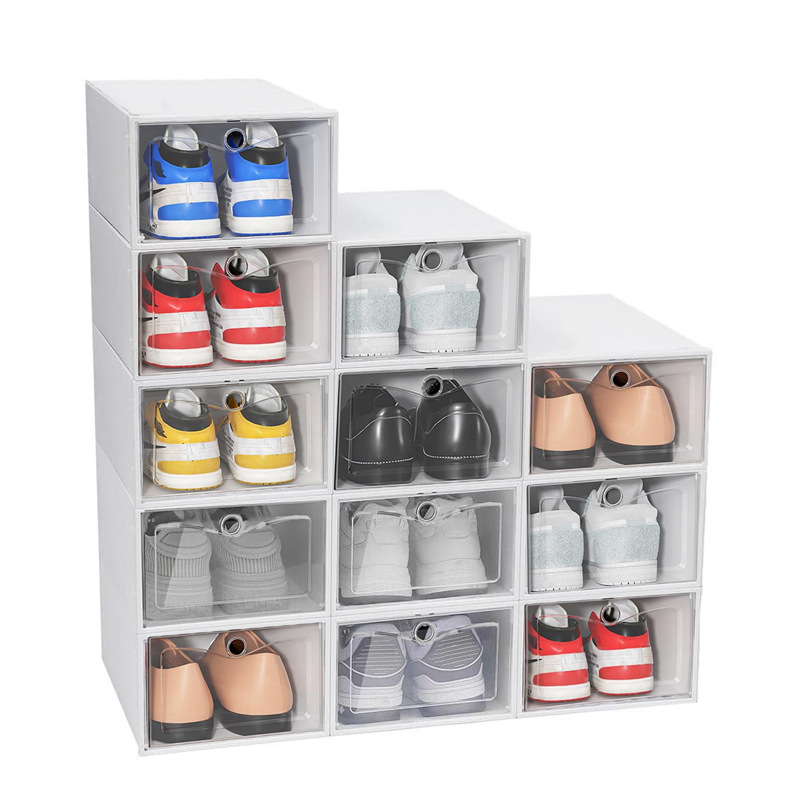 VUDANZYER Shoe Storage Box, 12PCS Clear Shoe Boxes Stackable Foldable ...