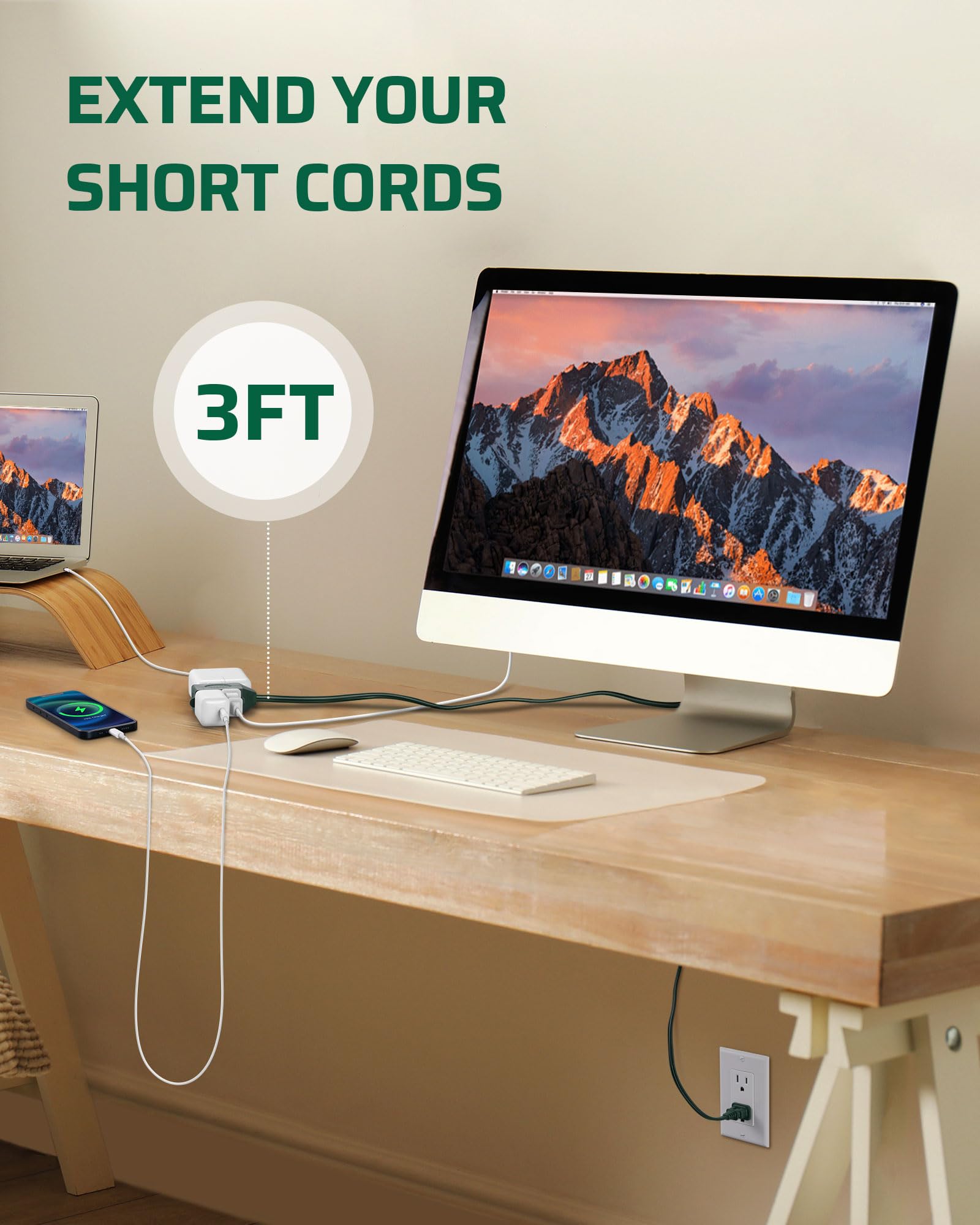 Snapklik.com : DEWENWILS 3-Pack 3 Ft Extension Cord, 16 AWG