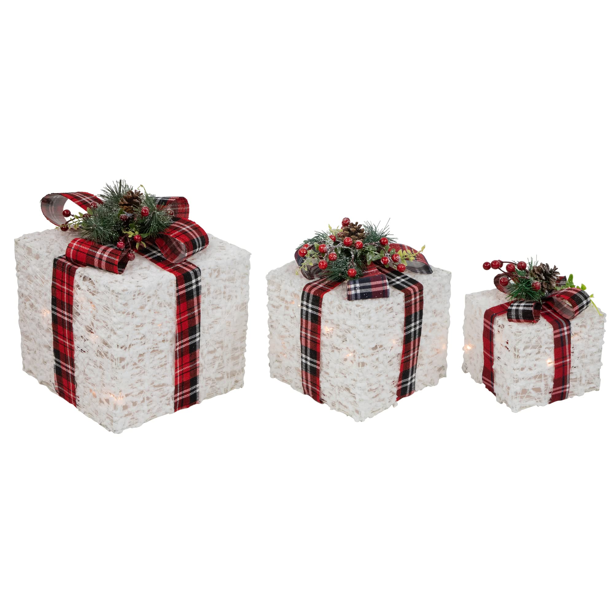 Amazon.com: Northlight Set of 3 Lighted Red Plaid Gift Boxes Outdoor ...