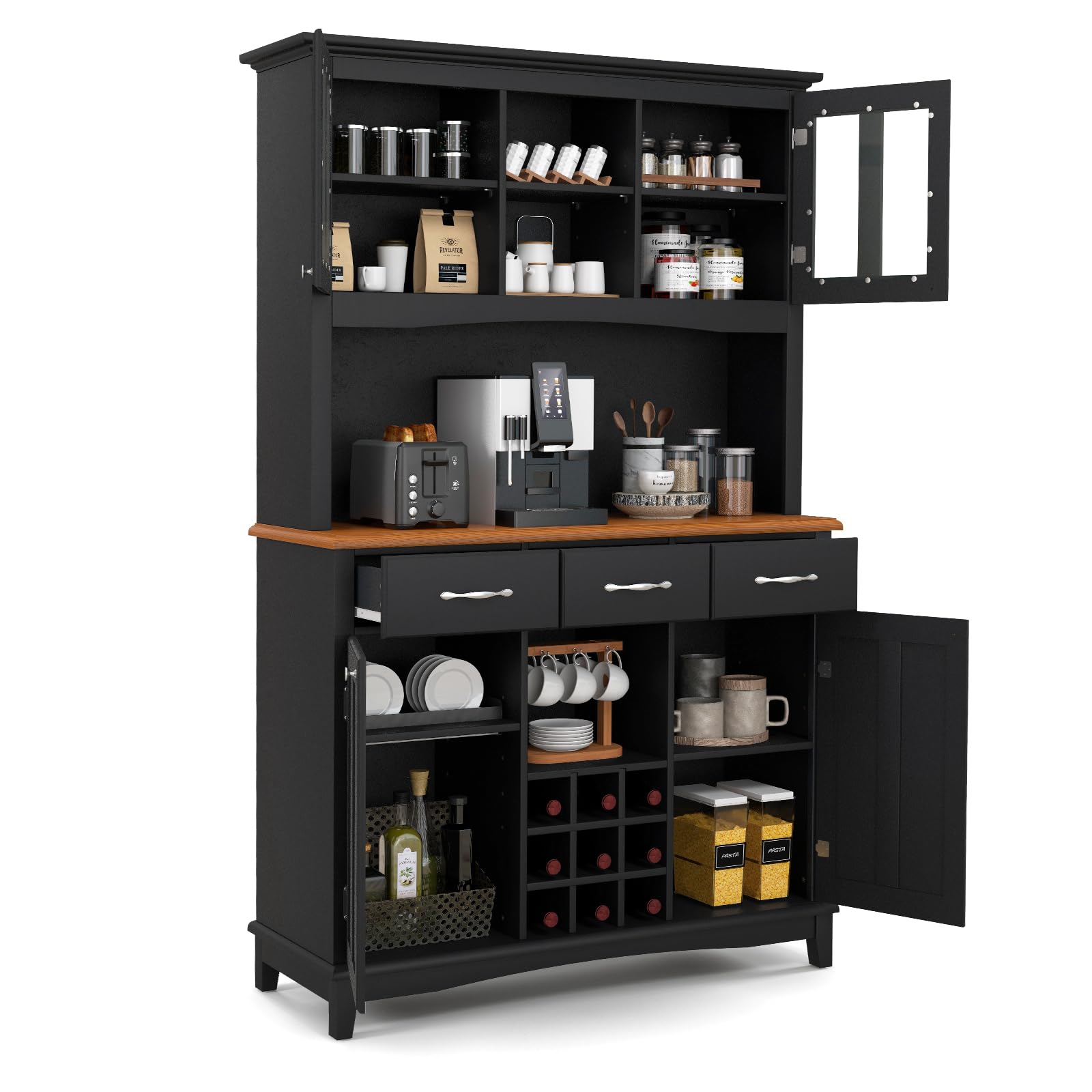 Amazon.com: SILKYDRY 72.5” Buffet with Hutch, Freestanding Pantry ...
