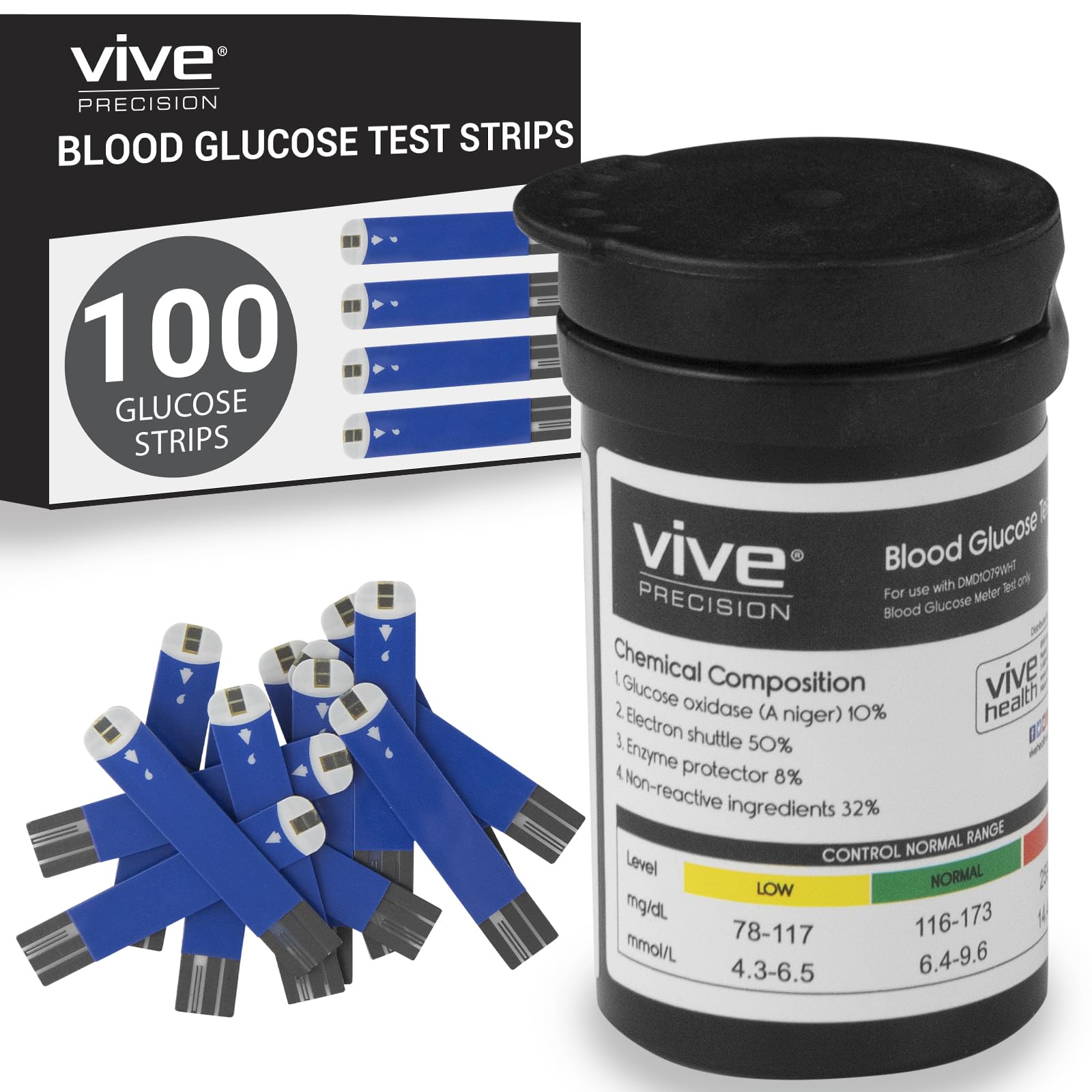 Amazon.com: Vive Precision Blood Glucose Monitor Test Strips (100 Test ...