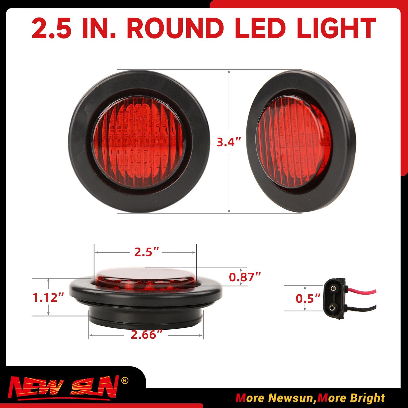 Snapklik.com : NEW SUN Premium 2.5" Round LED Trailer Lights, 13 Red ...