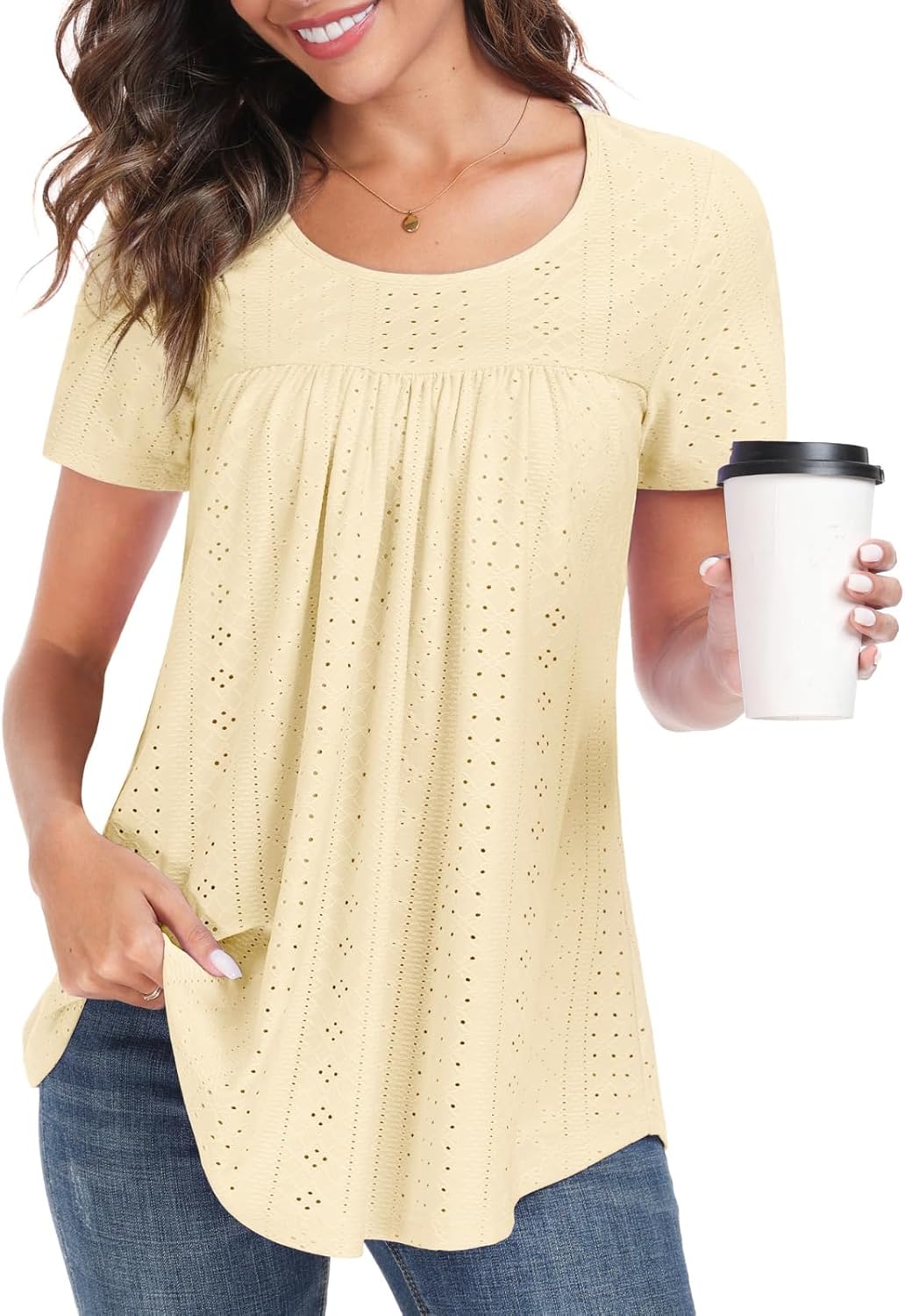 REGAI Women's Tunic Tops Loose Fit Short Sleeve Shirts Crew Neck Summer ...