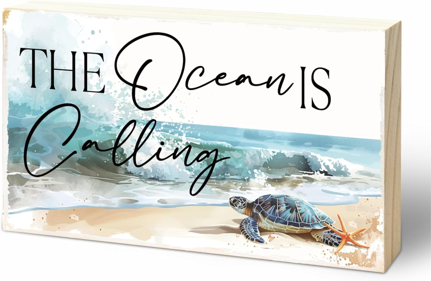 Amazon.com: Watercolor Beach Turtle Wooden Block Sign - The Ocean Is ...