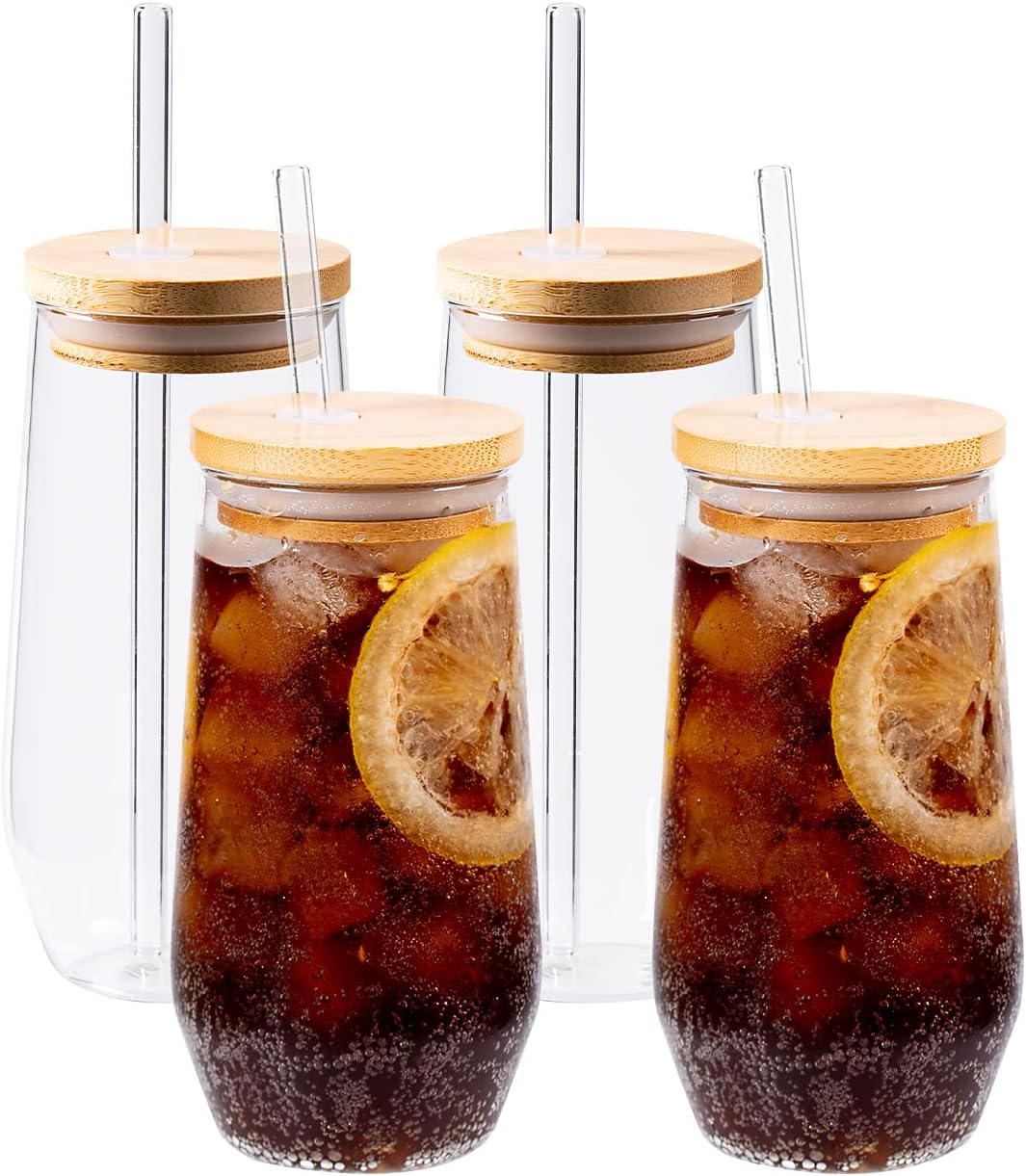 Amazon.com | SUNNOW Vastto 17 Ounce Glass Cups with Bamboo Lids and ...