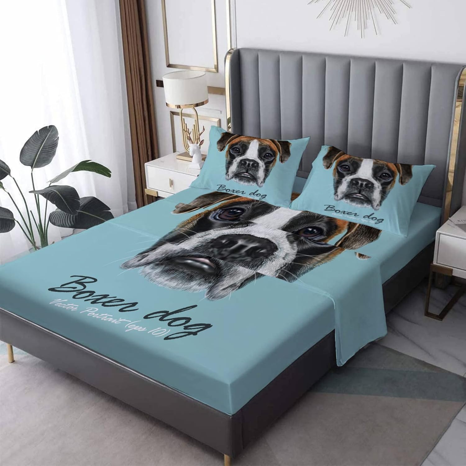 Amazon.com: Boxer Dog Sheets King Bed Sheet Set - Cute Dog Bedding ...