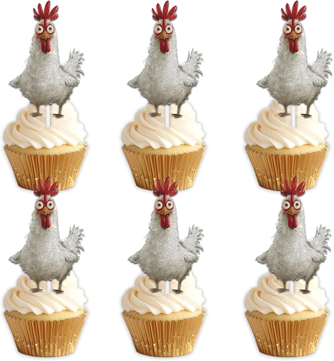 Amazon.com: 18pcs White Glitter Rooster Dessert Cupcake Topper Cheer to ...