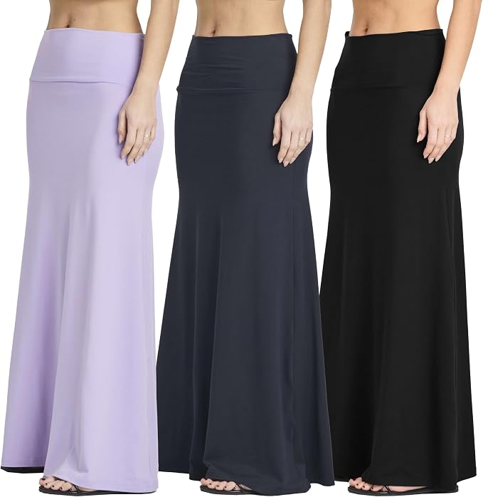 Real Essentials 3 Pack: Women's Ultra-Soft Flowy Maxi High Waisted Long ...