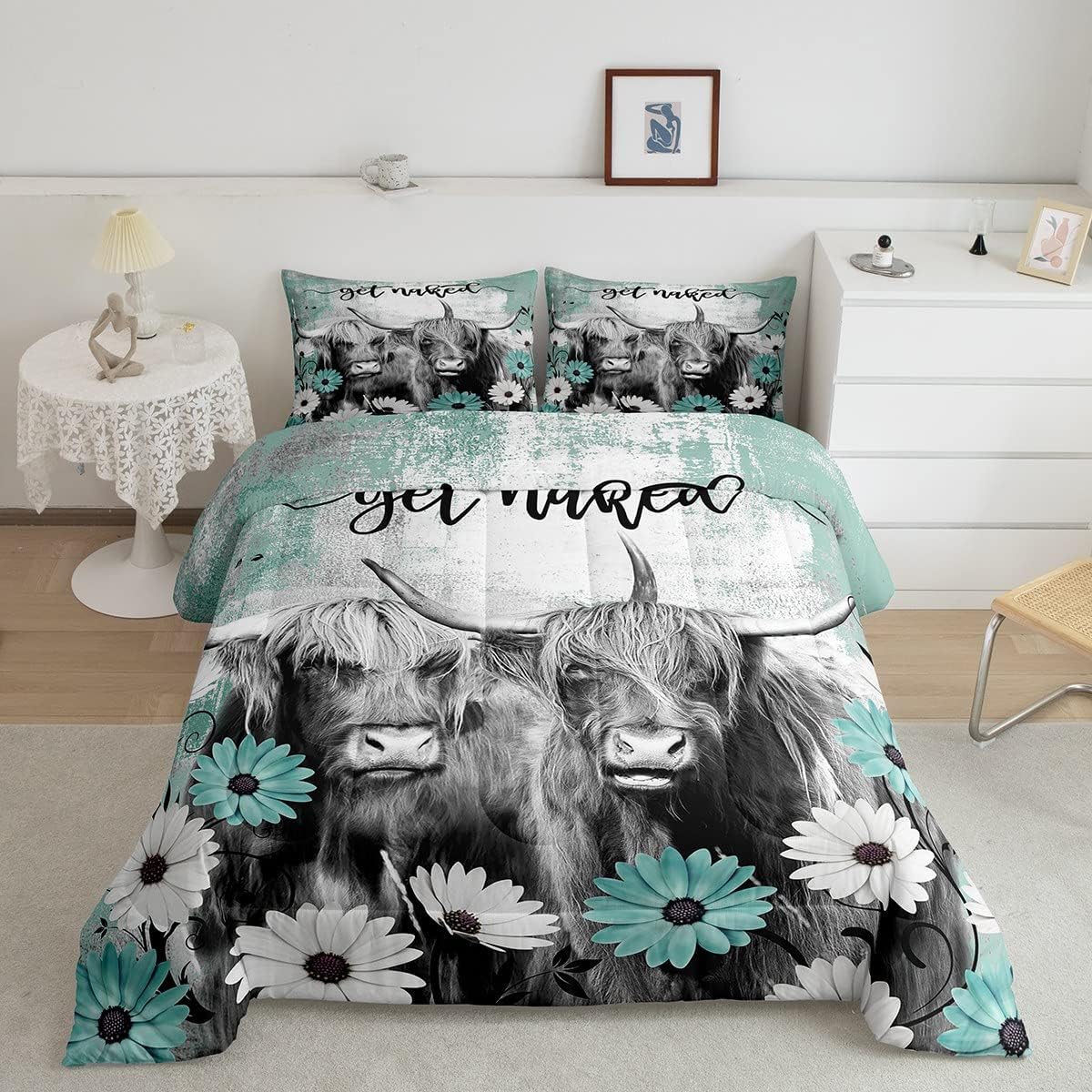 Amazon.com: Highland Cow Bedding Comforter Sets Cowboys Gift for Men Boys, Bull Cattle Wildlife ...