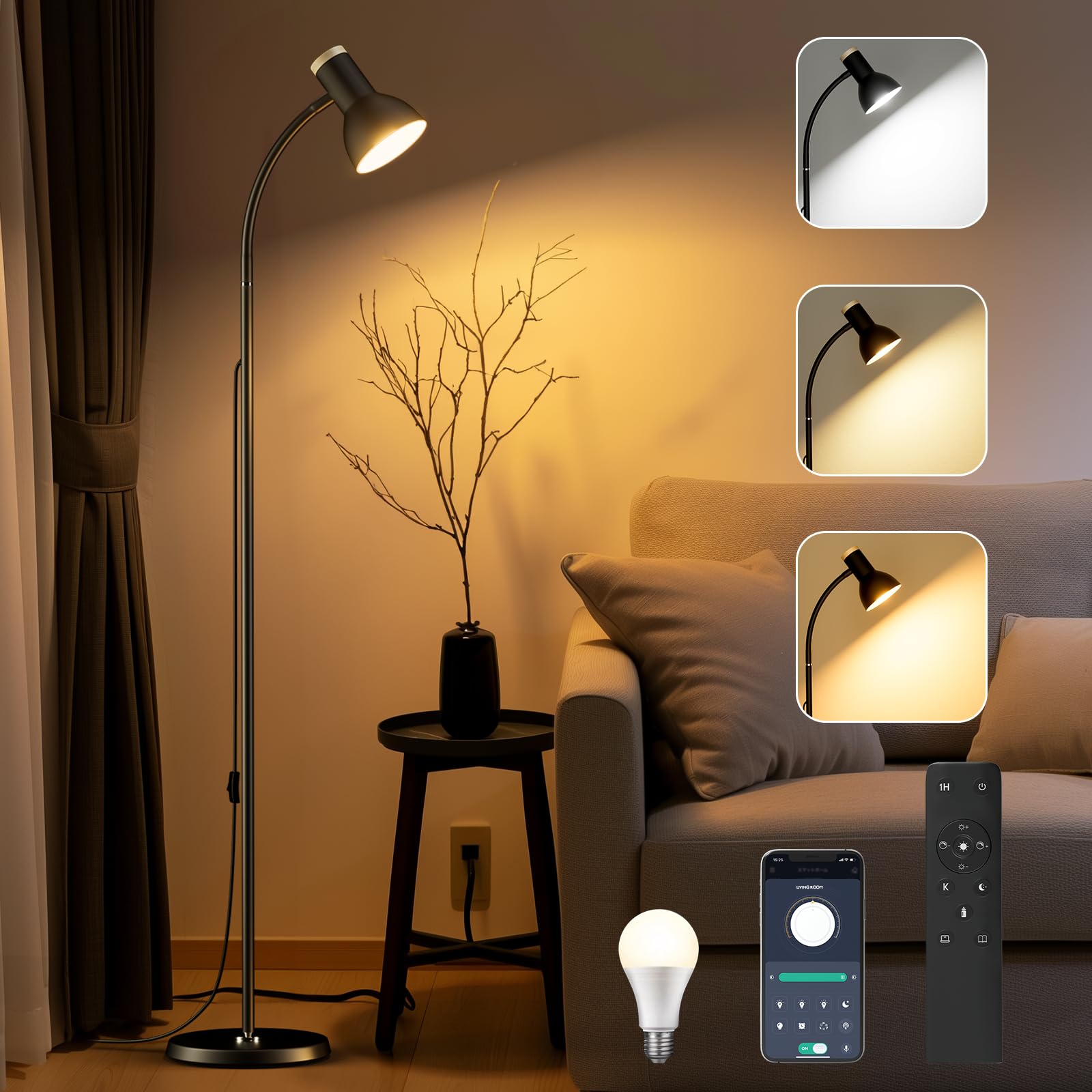 Floor Lamp, 12W LED Standing Lamp for Living Room, Color Temperatures ...