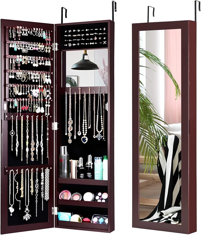 Amazon.com: COSTWAY Full Length Mirror Jewelry Cabinet, Wall Door ...