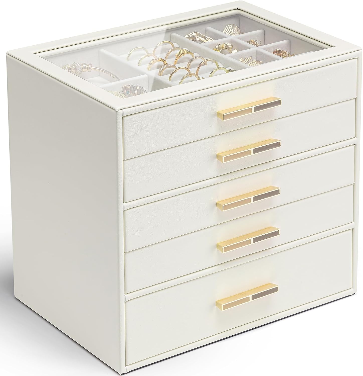 Amazon.com: Vlando 5 Layer Jewelry Box for Women, Glass Lid Jewelry Organizer with 5 Drawers for ...