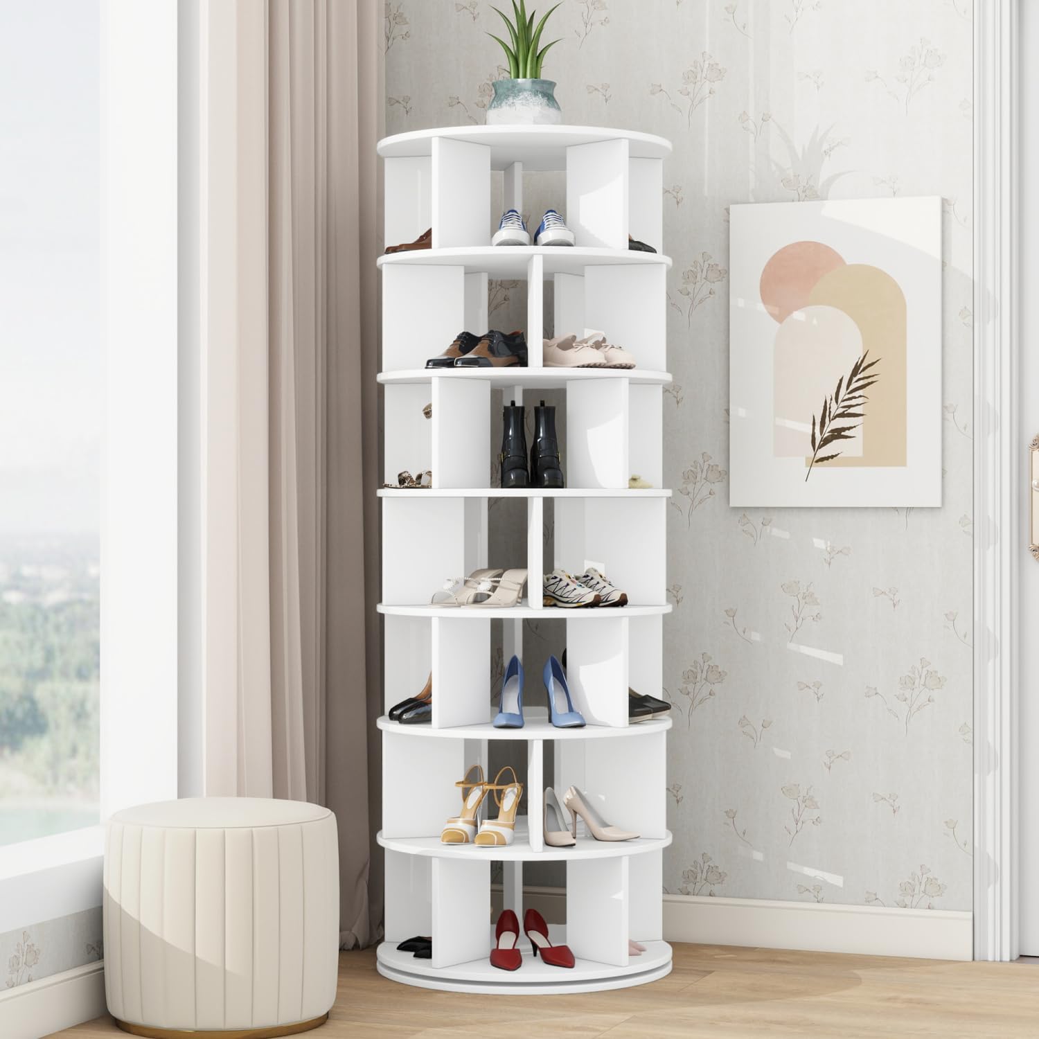 Amazon.com: 7-Tier Round Rotating Shoe Rack Tower, White Spinning Shoe ...