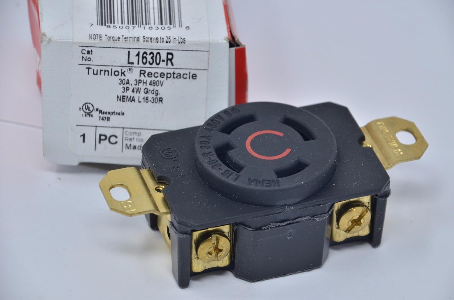 Pass & Seymour L1630R Turnlok Single Receptacle, 4-Wire, 30A 480V, L16 ...