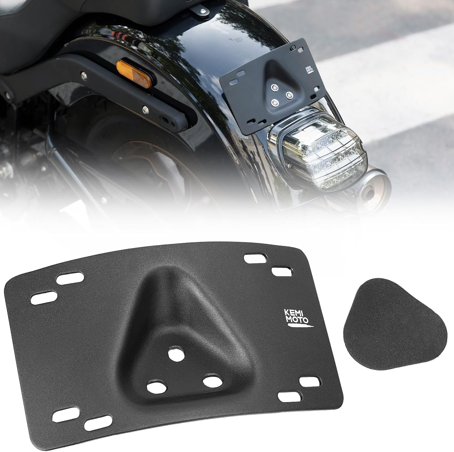 KEMIMOTO Motorcycle Curved Laydown License Plate Bracket for 3 Hole ...
