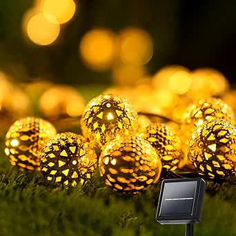 Lightique Solar String Lights Outdoor 60LED Moroccan Fairy Lights with ...