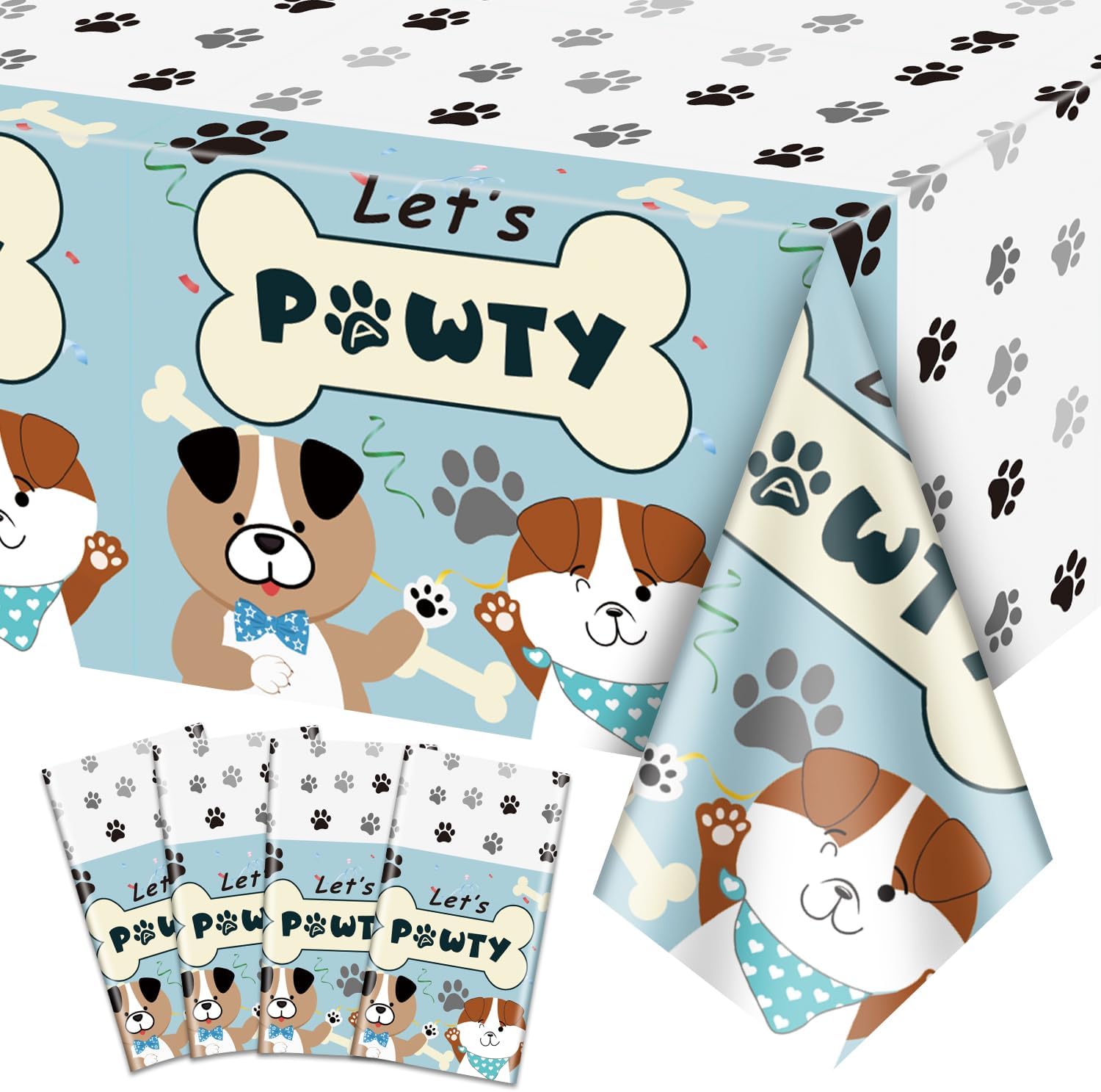 Amazon.com: 4 Pack Dog Themed Happy Birthday Tablecloths, 51x87'' Puppy ...