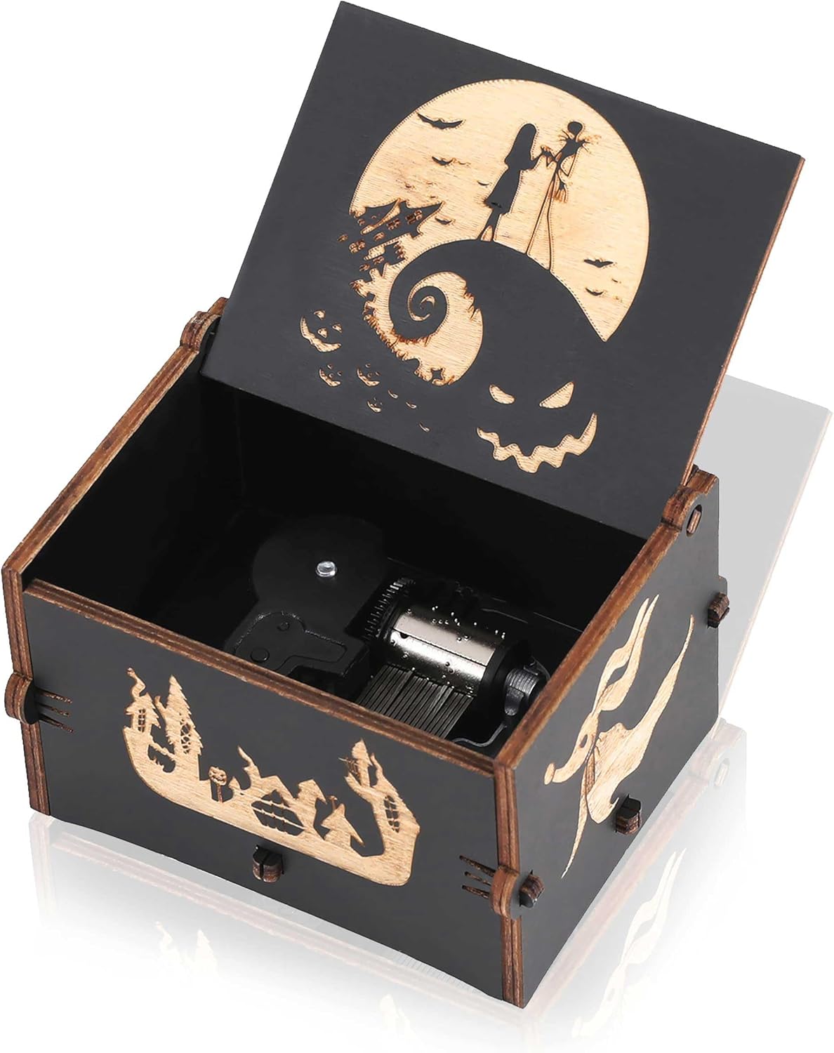 Amazon.com: BAOSIWA Halloween Music Box, Large Size Engraved Wooden ...