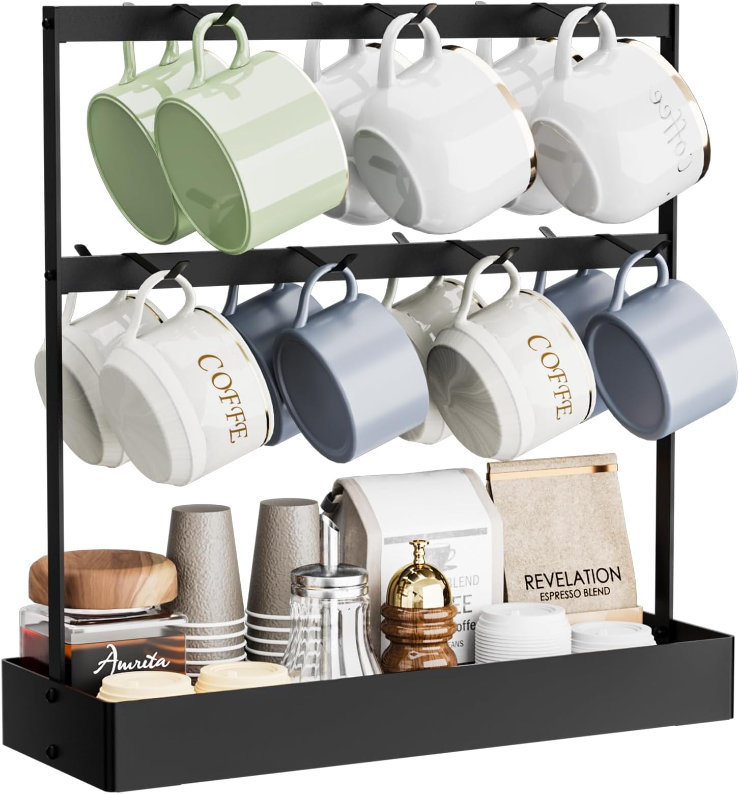 Amazon.com - Coffee Mug Holder with Hooks, 14 Capacity Coffee Cup ...