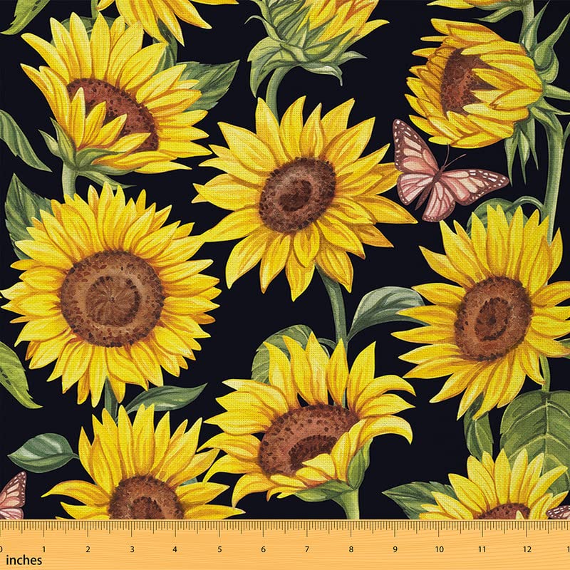 Amazon.com: jejeloiu Sunflower Fabric by The Yard,Floral Print ...