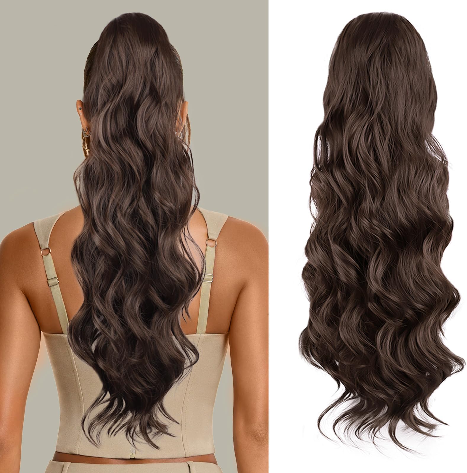 Amazon.com : CHRSHN Ponytail Extension, Long Wavy Drawstring Ponytail ...