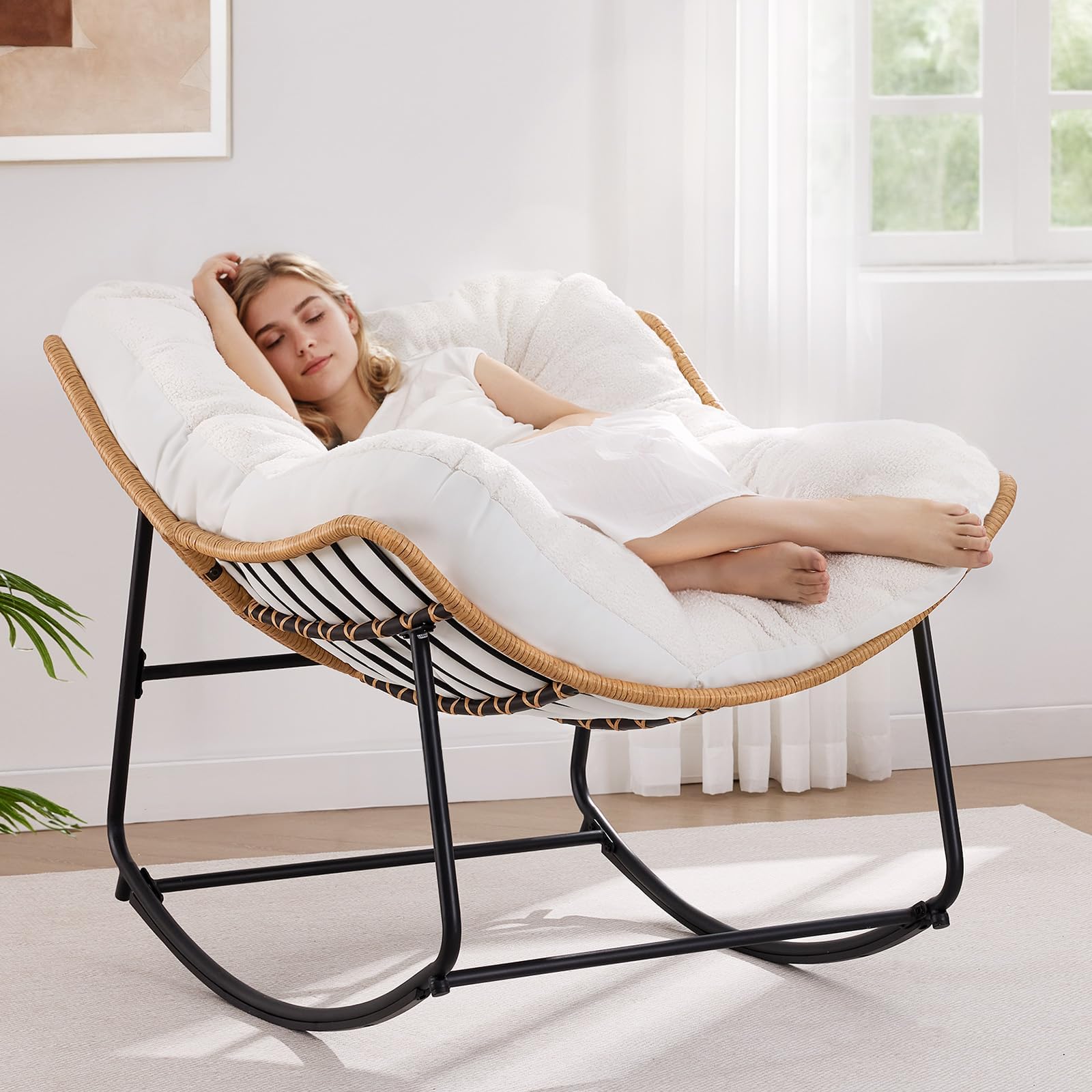Amazon.com: ONBRILL Outdoor Rocking Chairs, Oversized Papasan Rocking ...