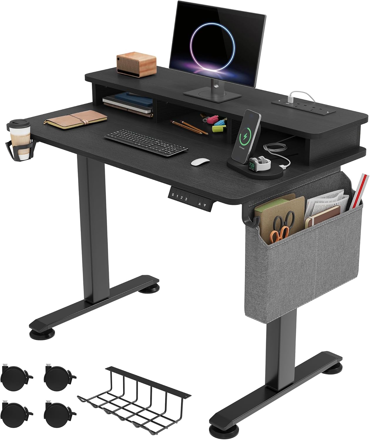 YITAHOME Electric Standing Desk with Stand, 2 USB Ports&2 Power Outlets ...
