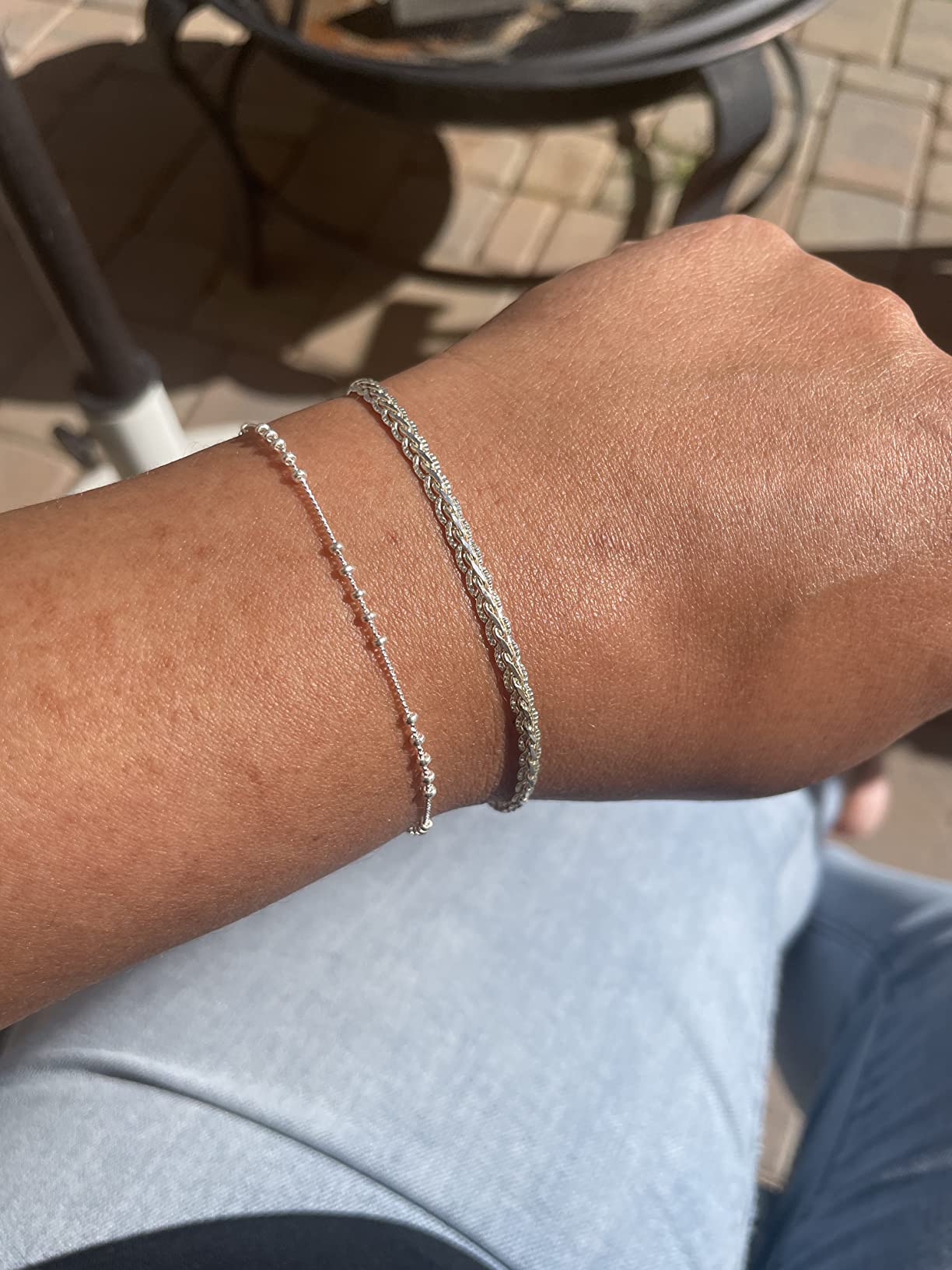 Amazon.com: Sterling Silver Set of Two Dainty Chain Bracelets: Clothing ...