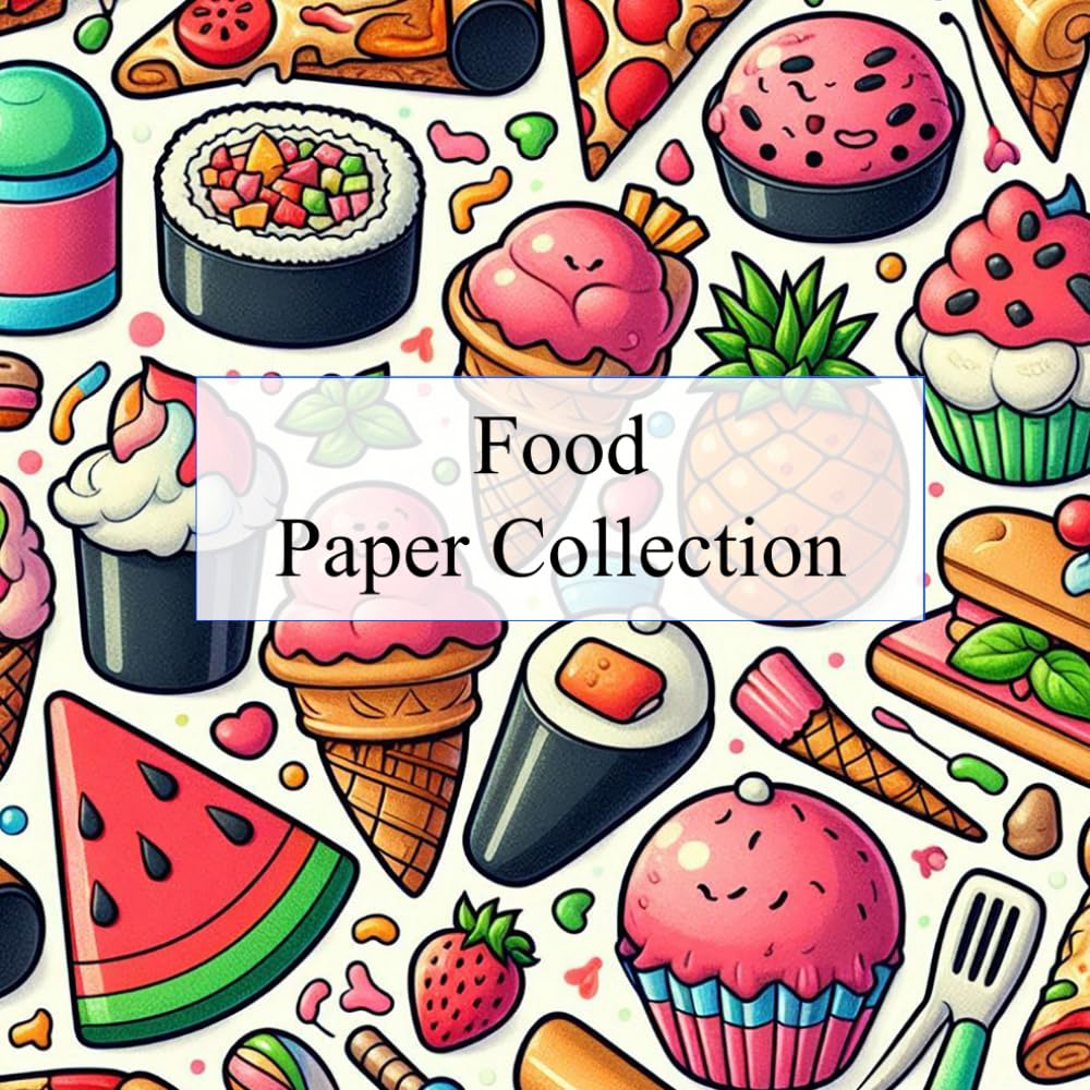 Food Paper Collection: 20 Double sided sheets of Colorful Food Themed ...