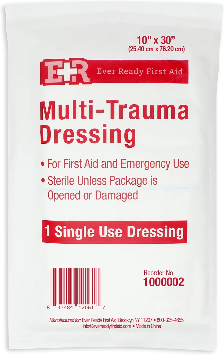 Amazon.com: Ever Ready First Aid Multi-Trauma Dressing 10"x30" 1 Count ...