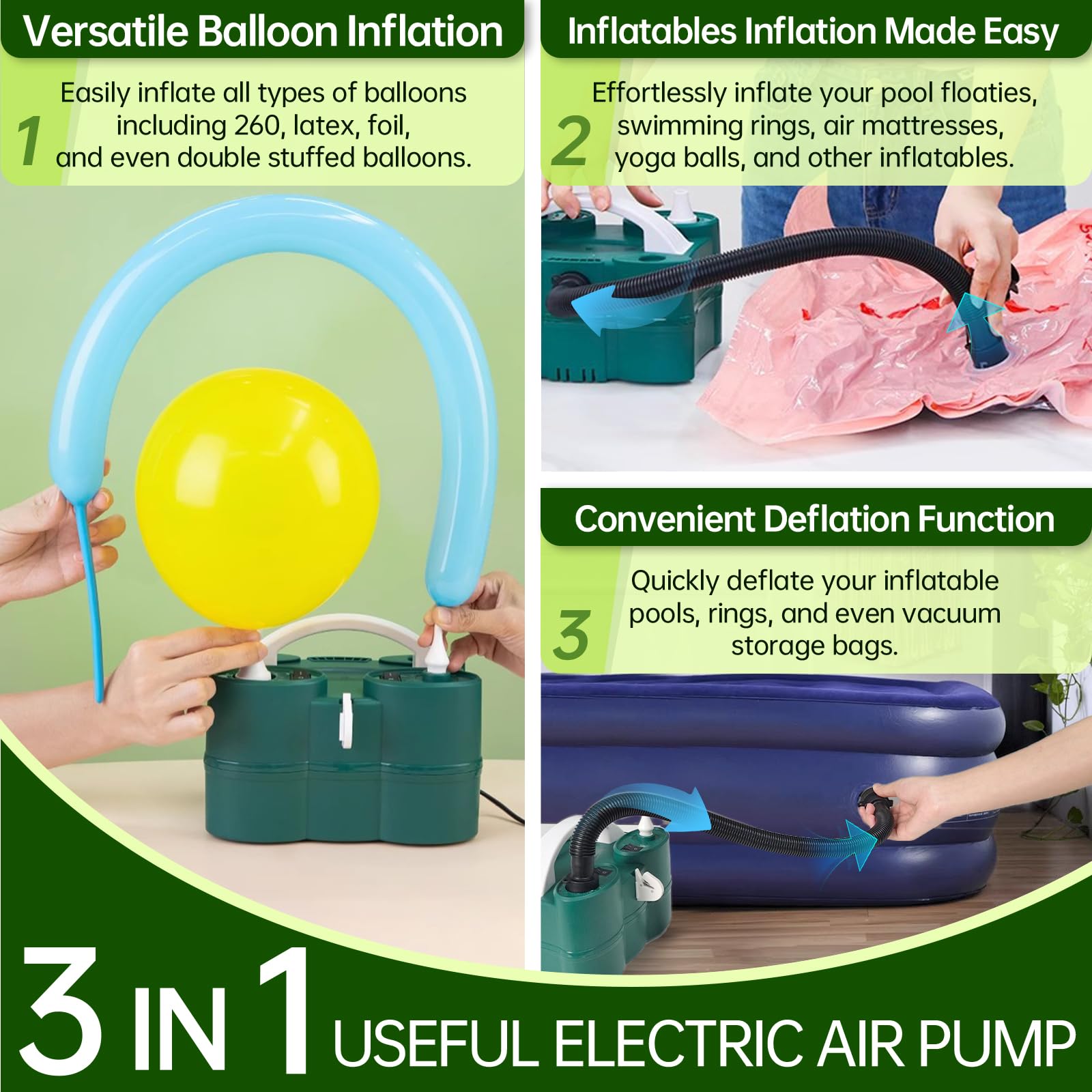 Snapklik.com : Electric Balloon Pump, 3-in-1 Portable Electric Air ...