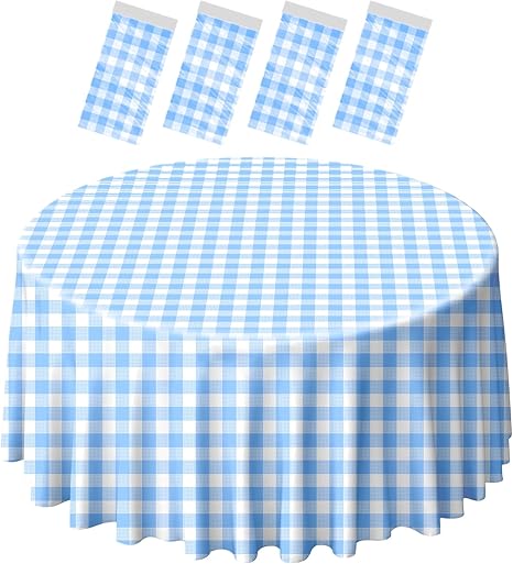 Amazon.com: SietDESEO 4 Pack Blue Gingham Tablecloth Round 84 x 84 Blue ...