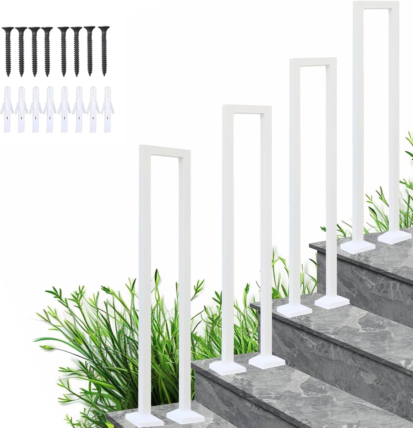 White Stair Railing, U-Shaped Internal Staircase Handrail for Outdoor ...