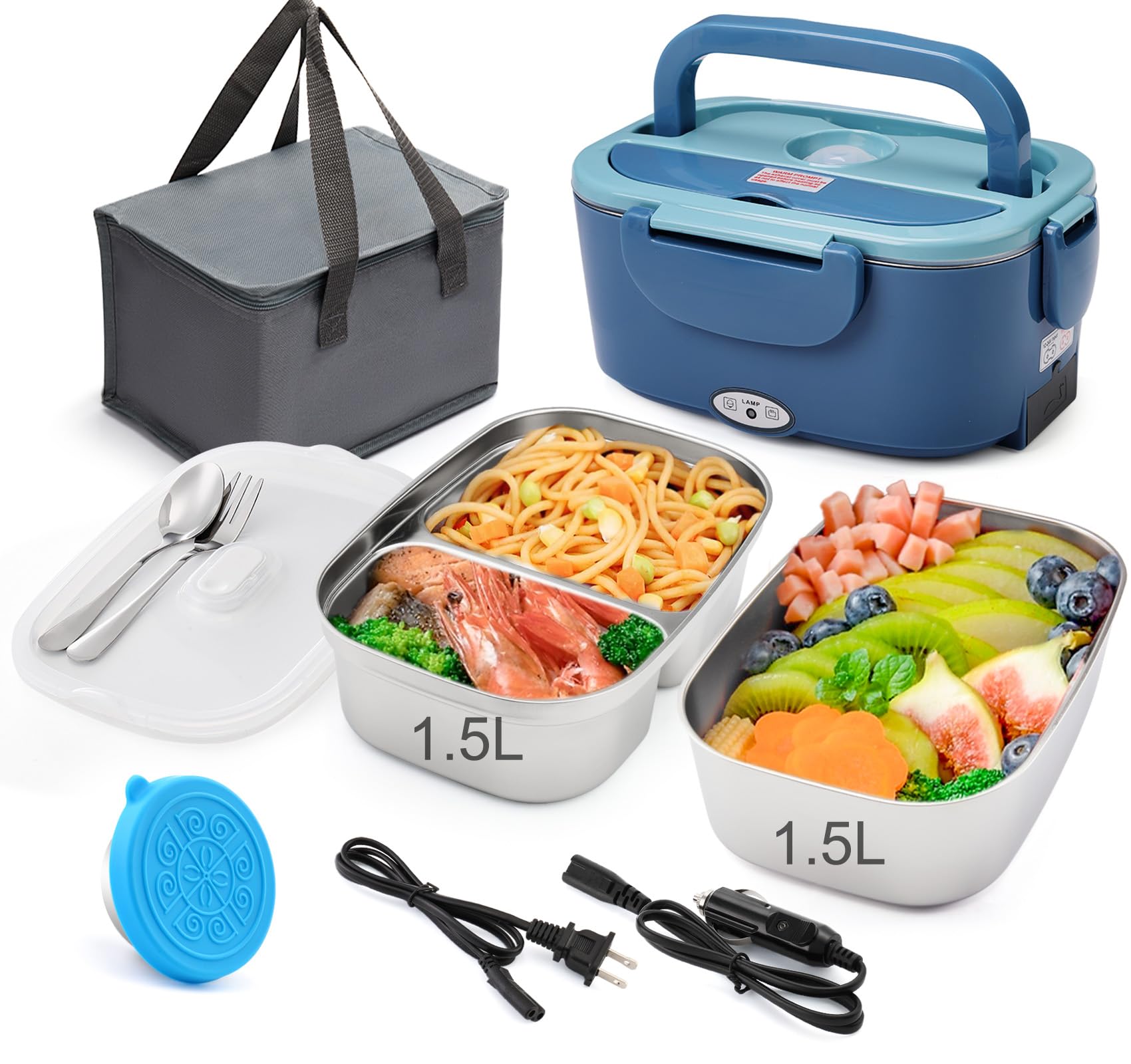 Electric Lunch Box Food Heater with Dual 1.5L Containers, 80W Leakproof ...