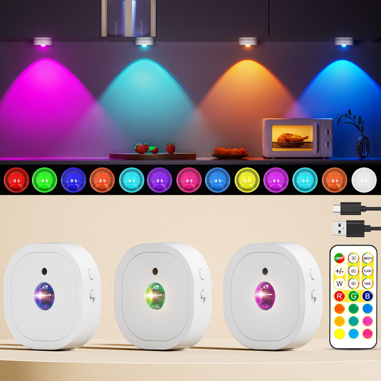 Wireless Step Light Rechargeable Puck Lights with Charging Station ...