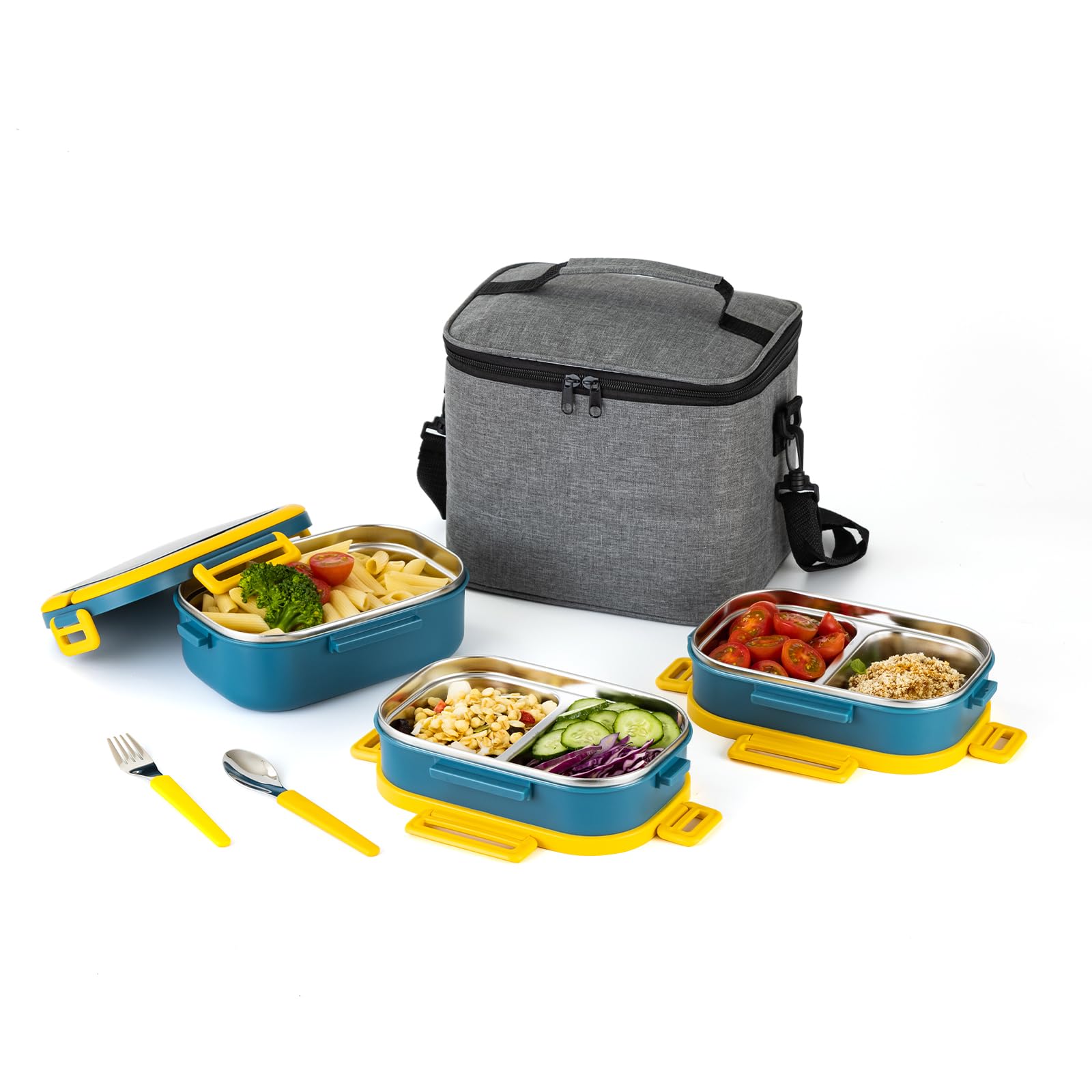 Amazon.com: Lille Home 3-Tier Stainless Steel Lunch Box, Portable 82oz ...
