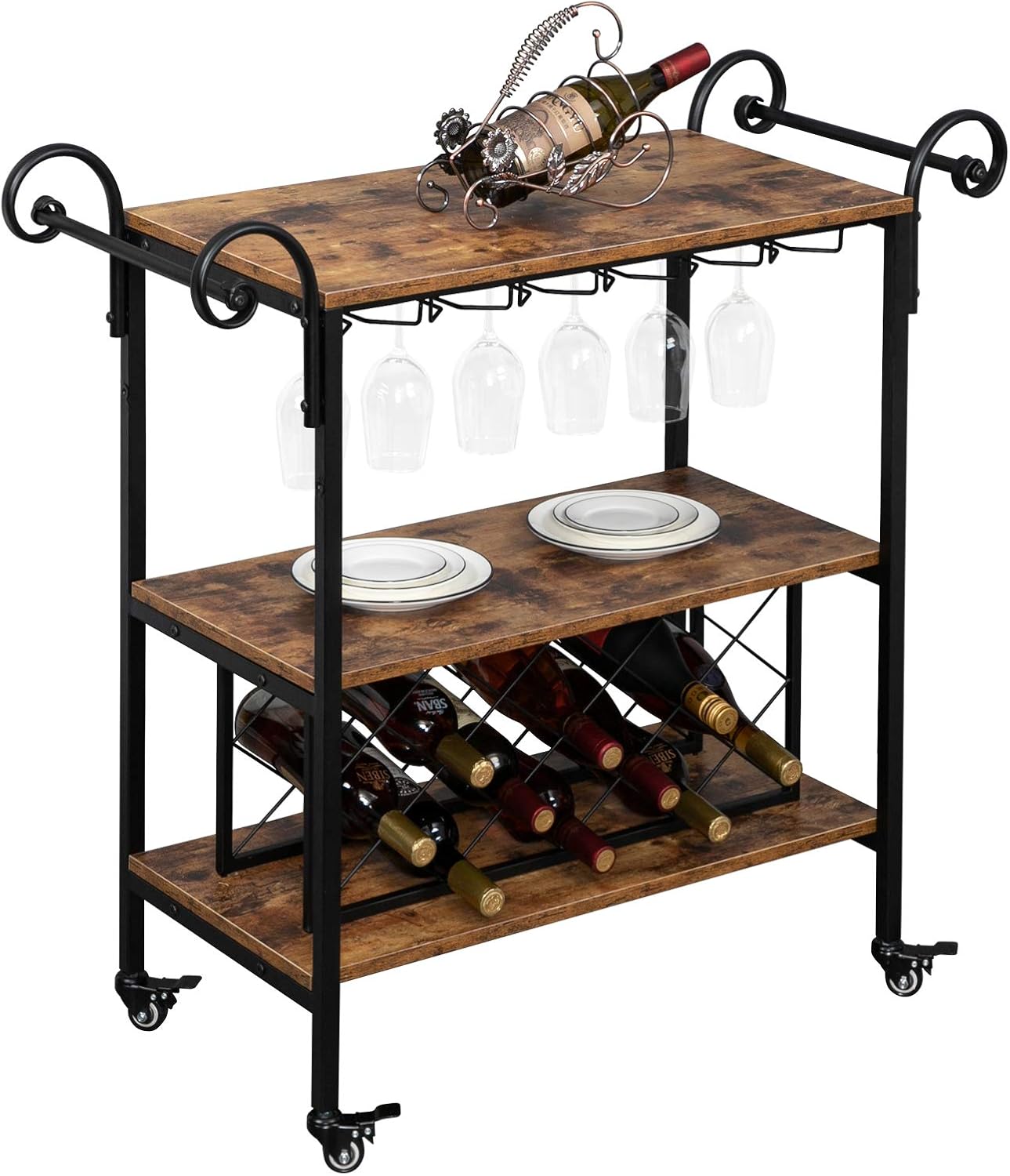 Amazon.com - Bonnlo Mini Bar Cart, Rolling Mobile Bar with 10 Bottle ...