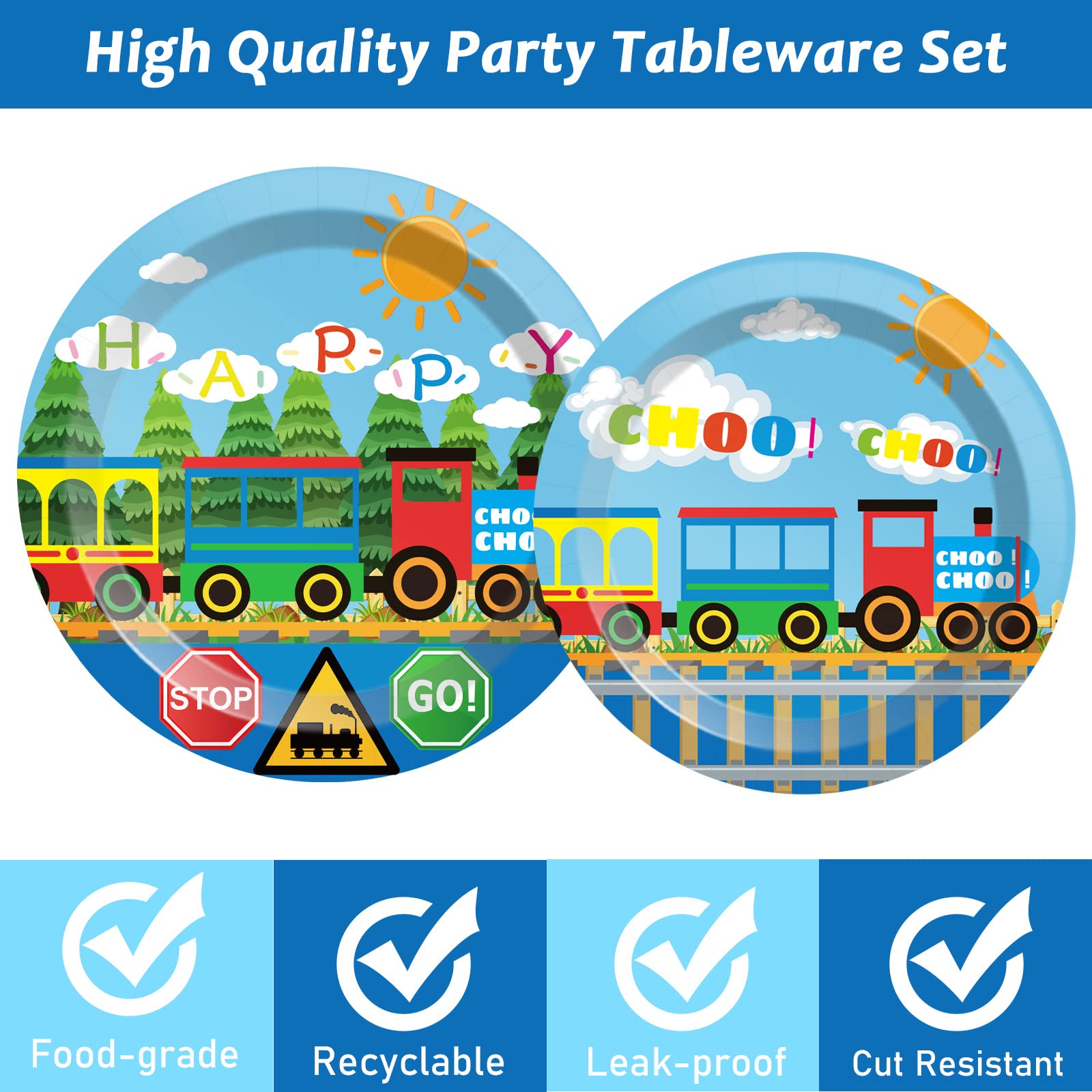 Snapklik.com : 50 Guests Train Plates And Napkins Birthdy Party ...