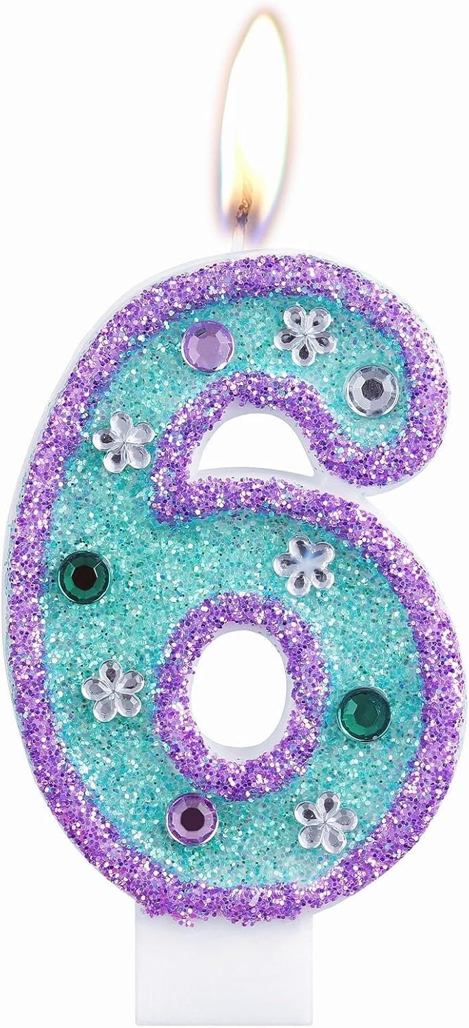 Amazon.com: iNINGER Girls Glitter 6 Birthday Number Candle,Purple ...