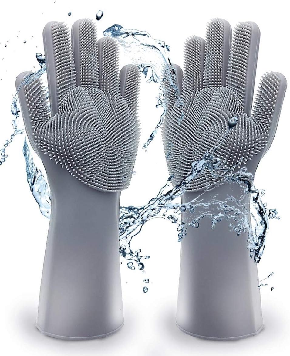 Avana Silicone Washing Up Gloves with Wash Scrubber Cleaning Gloves BPA ...