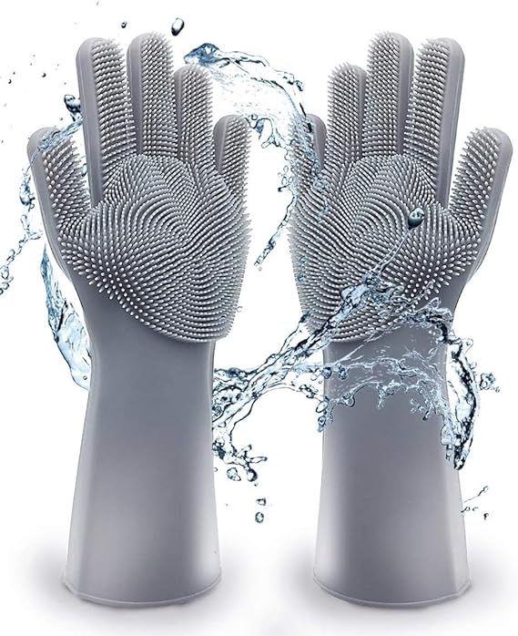 Avana Silicone Washing Up Gloves with Wash Scrubber Cleaning Gloves BPA ...
