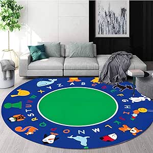 Amazon.com: Round Kids Rug, 3ft, Cartoon Animal Print Rug，Colorful ...