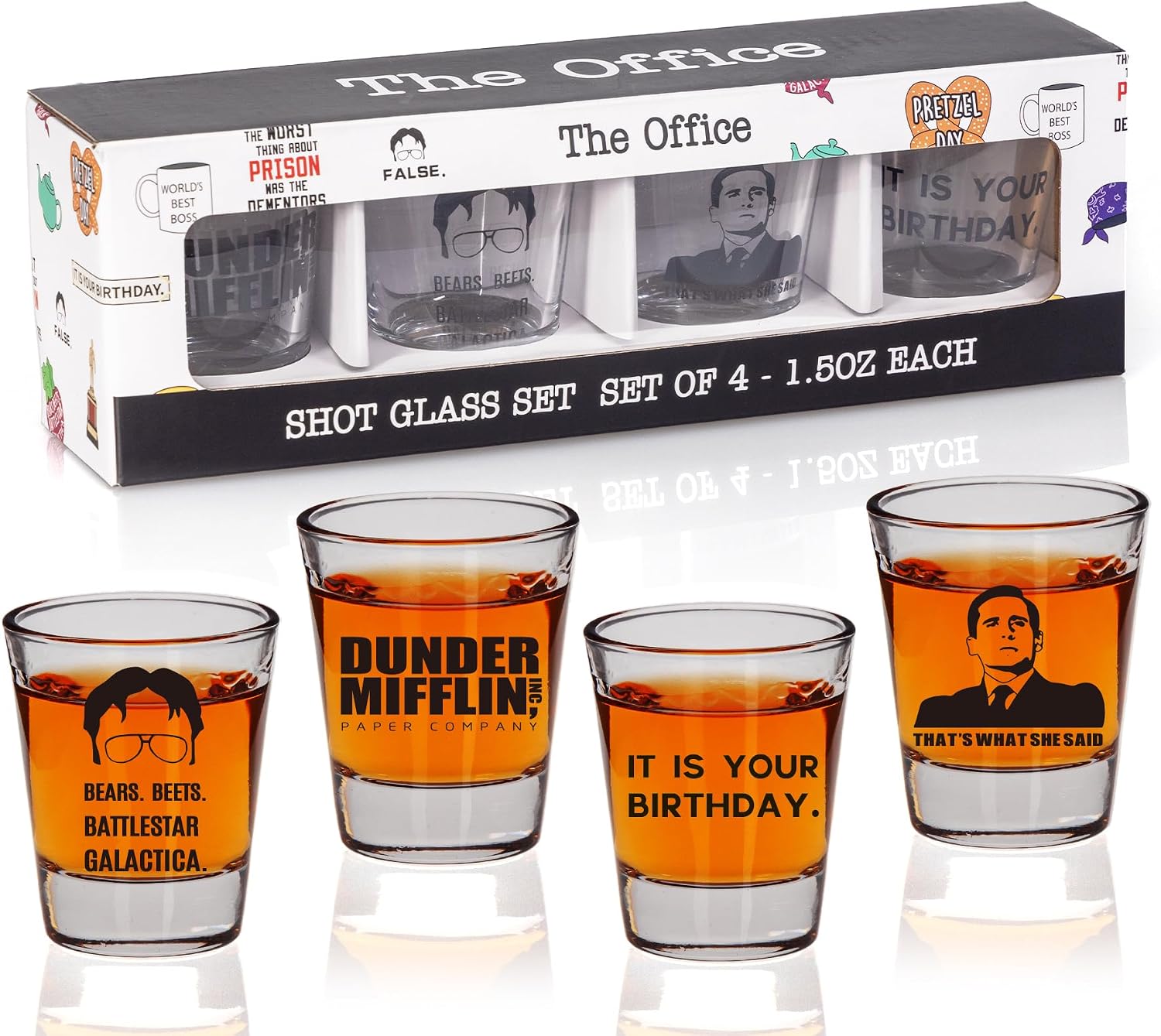 Amazon.com | PuGez The Office Shot Glass Gift Set of 4, TV Show ...