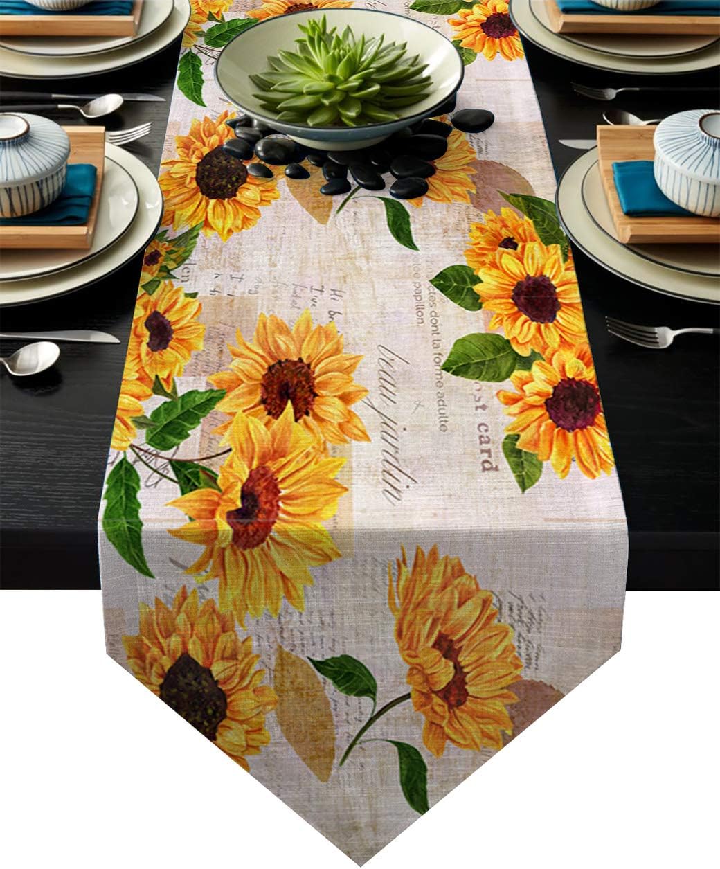 Amazon.com: BetterDay Cotton Linen Table Runner Painted Sunflower and ...