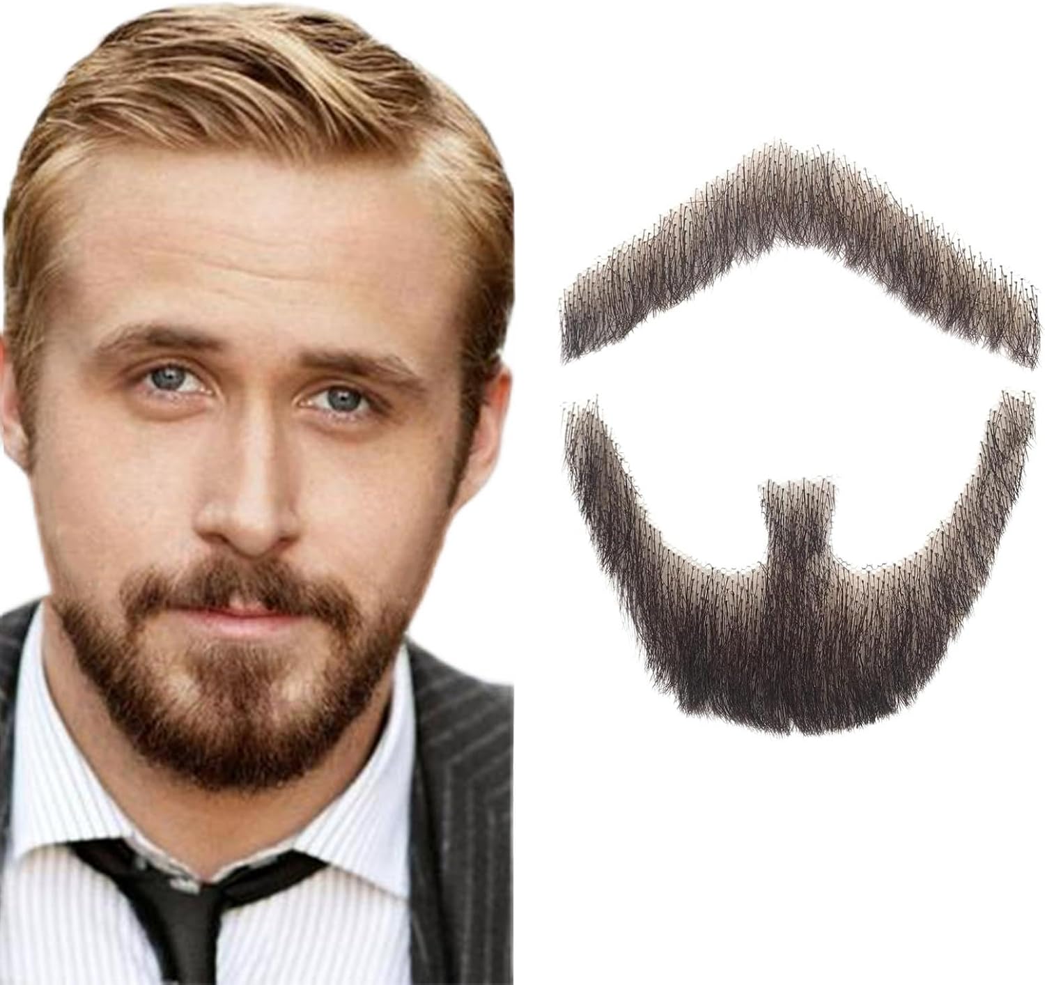Qiureva Fake Mustaches Beard Human Hair Made Realistic Fake Beard ...