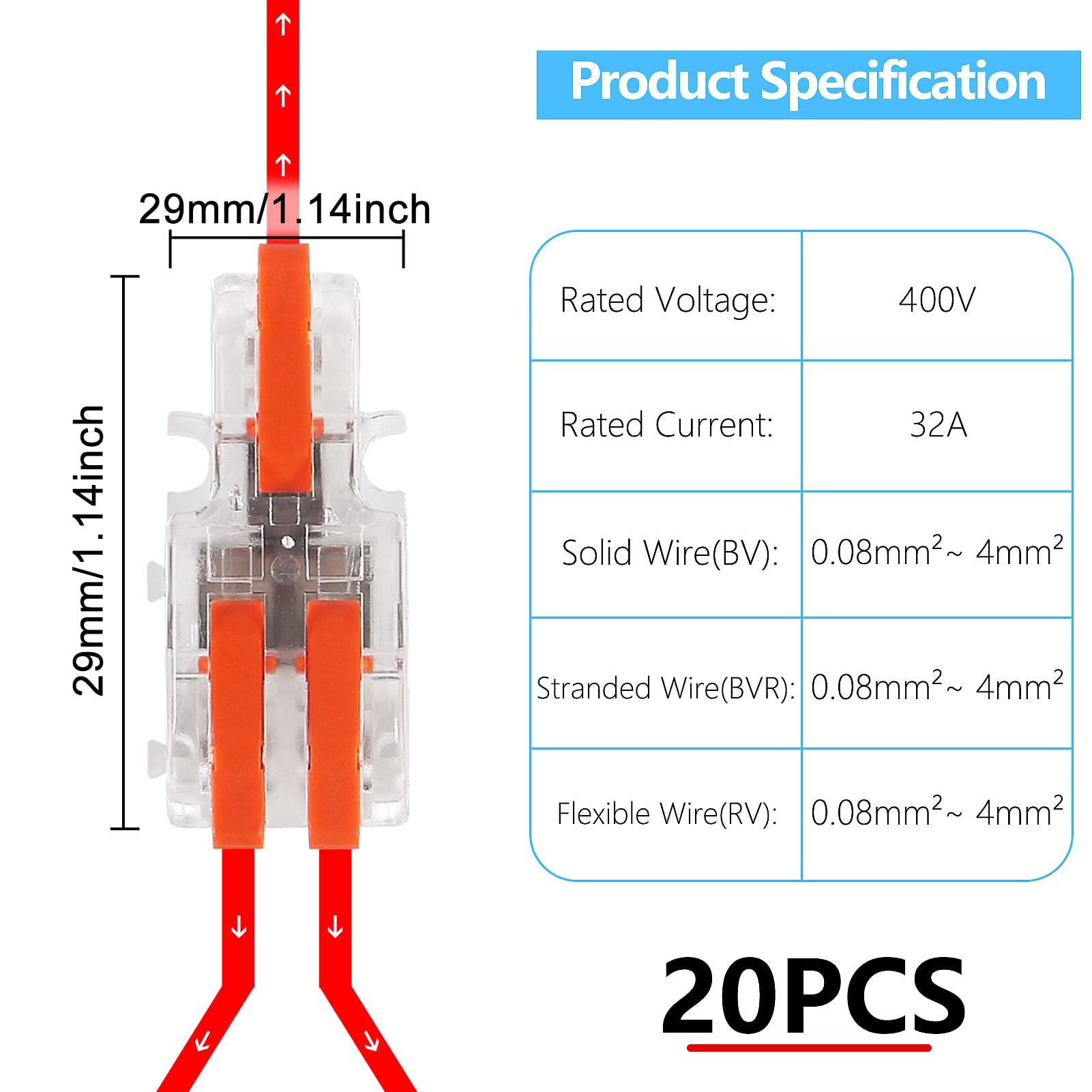 Snapklik.com : 20pcs Lever Wire Connectors, 1 In 2 Out Connectors For ...